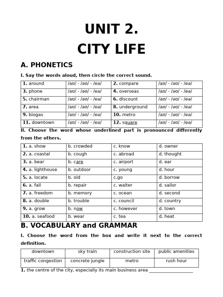 Bài tập Global Success 9 (Mai Lan Hương - Hà Thanh Uyên) 2. UNIT 2. CITY LIFE | PDF | Cost Of ...