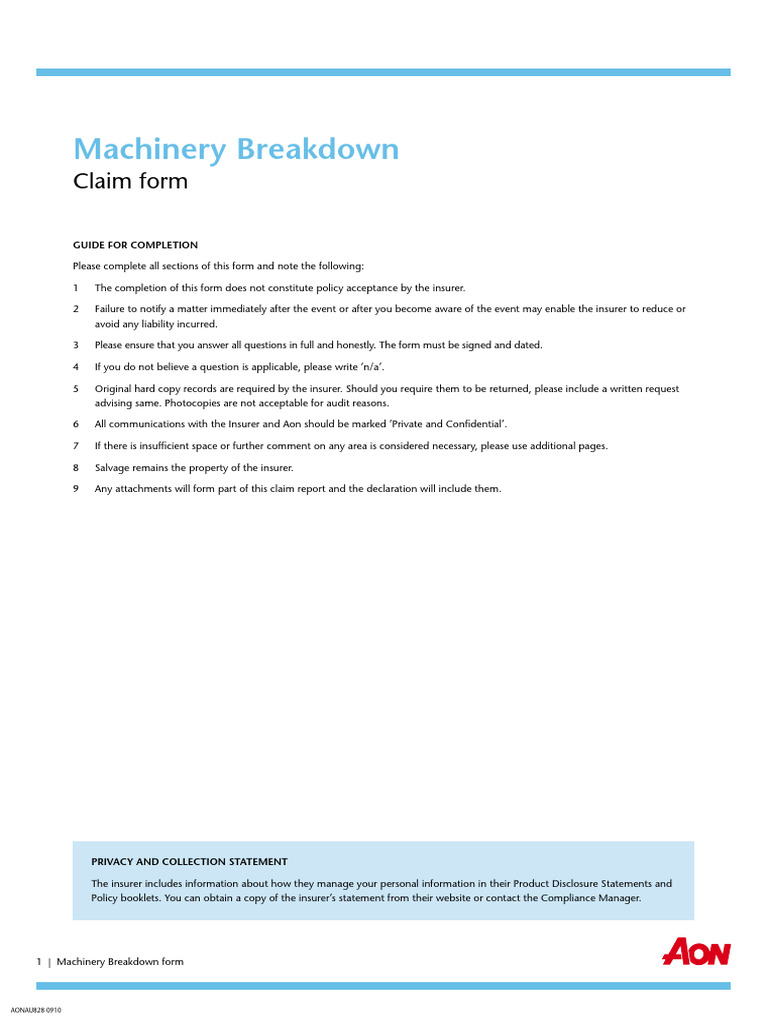 Machinery Breakdown Claim Form | PDF | Insurance | Reinsurance