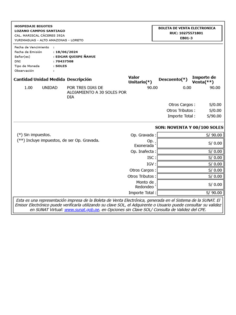Boleta de Venta Electronica - Impresion | PDF