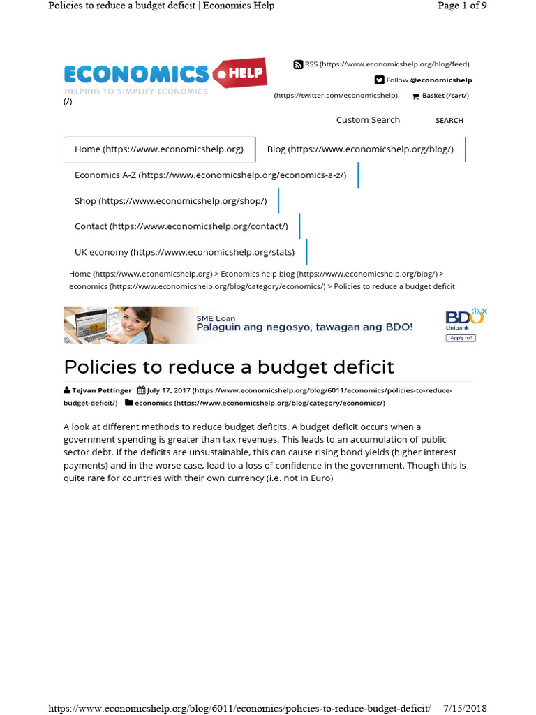Policies Reduce Budget Deficit | PDF | Government Budget Balance ...
