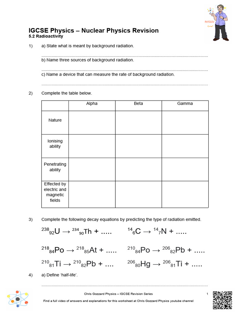 5 Nuclear Physics Revision 5.2 Radioactivity - IGCSE Physics - Chris ...