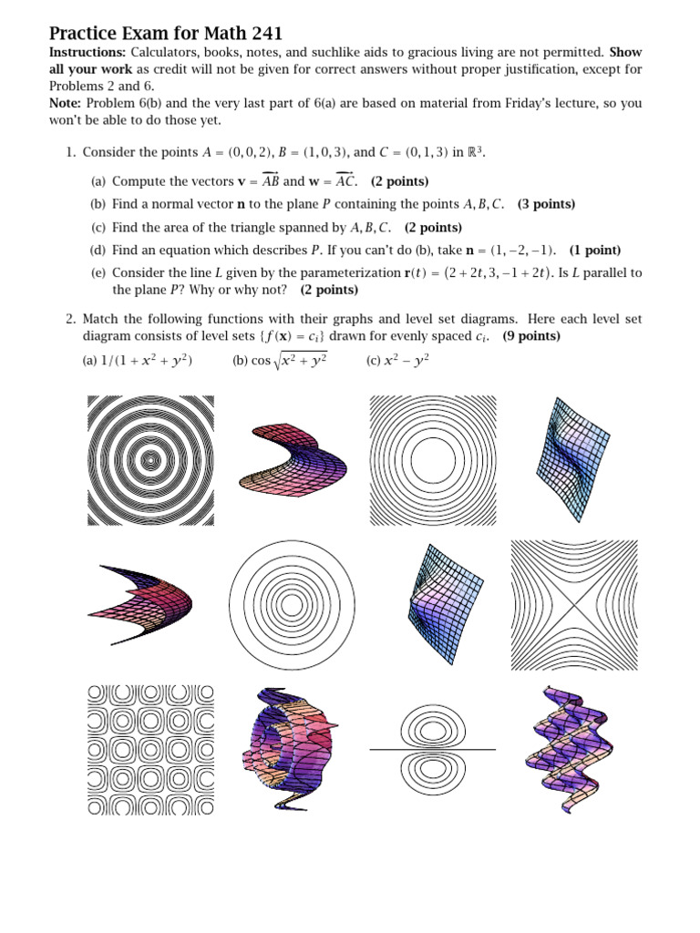 Math 241 Practice Exam Guide | PDF | Function (Mathematics) | Derivative