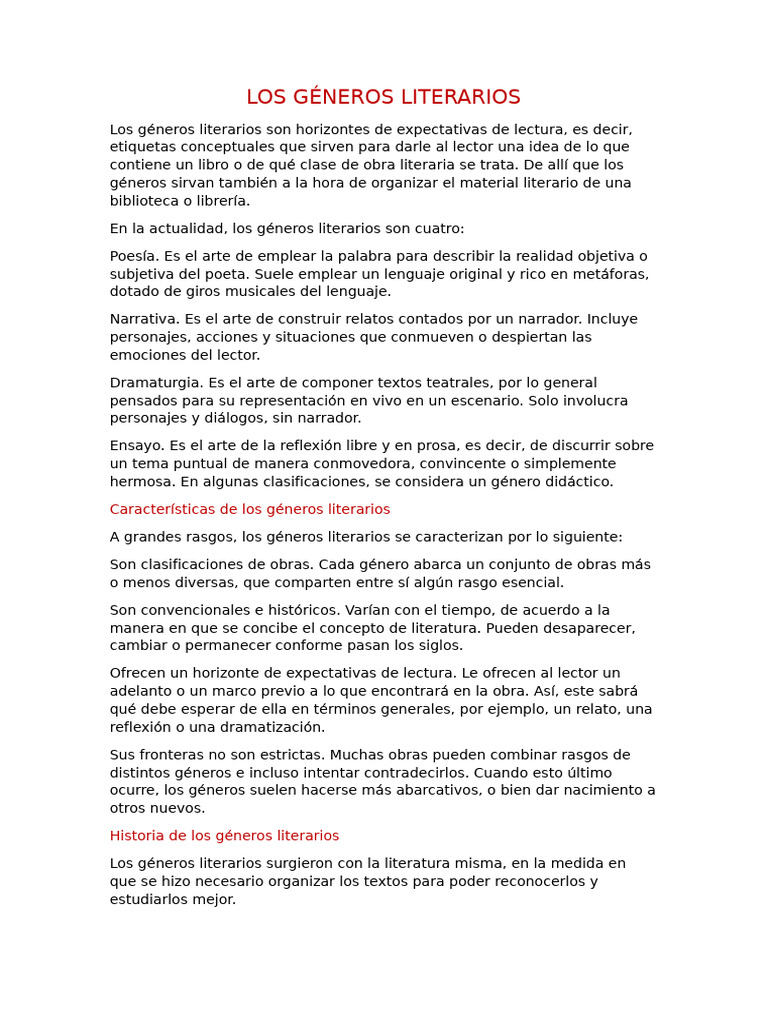 Los Géneros Literarios | PDF | Poesía | Teatro