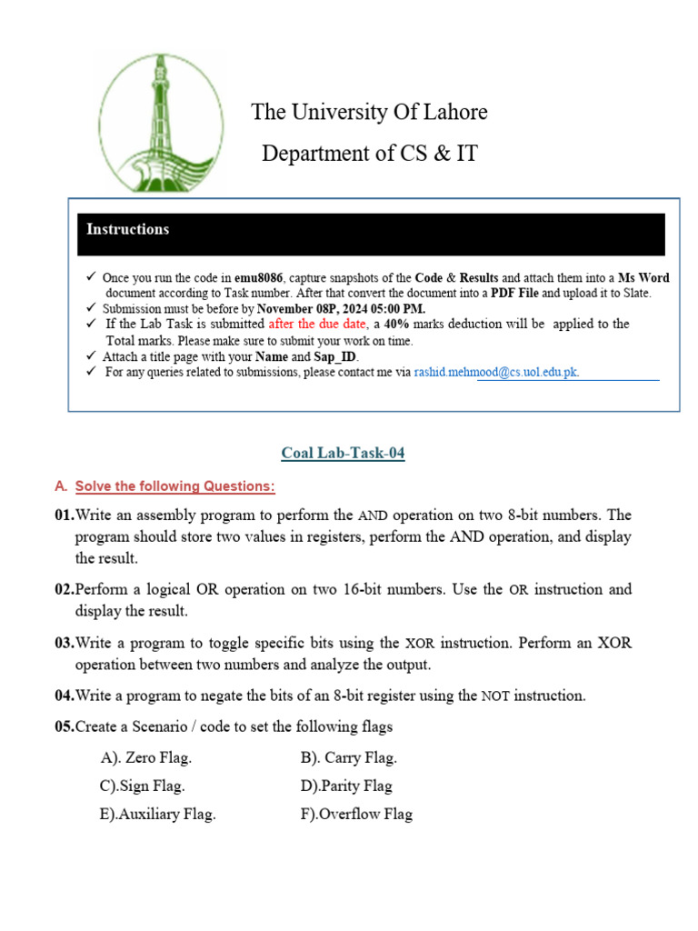 Assembly Programming Lab Tasks | PDF | Computers