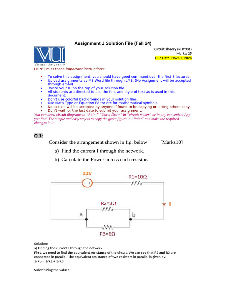 PHY-301 Assignment 1 Solution File | PDF | Resistor | Electrical Network
