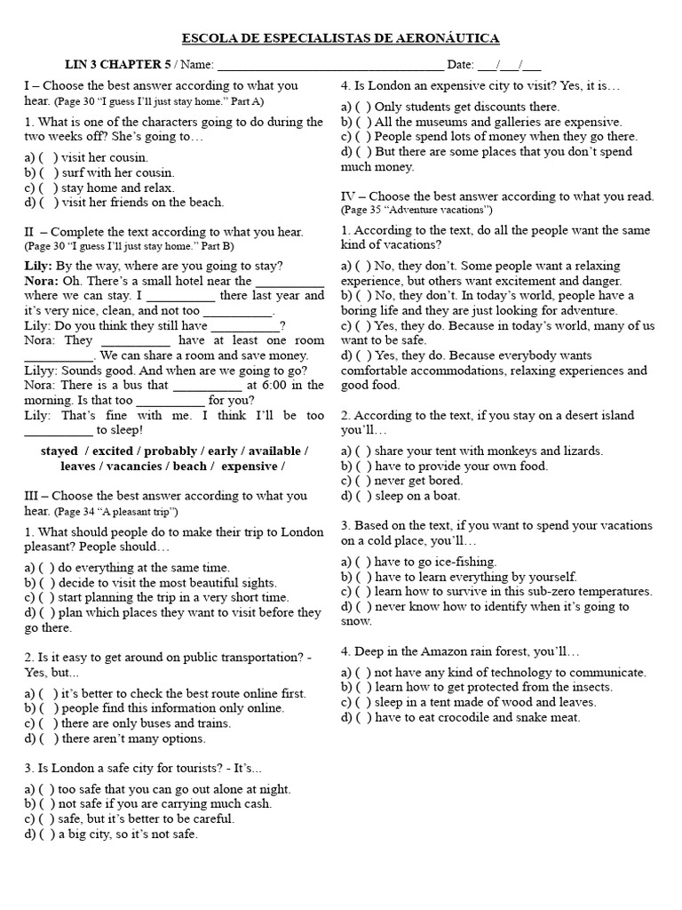 Lin 3 Chapter 5 Extra Practice | PDF