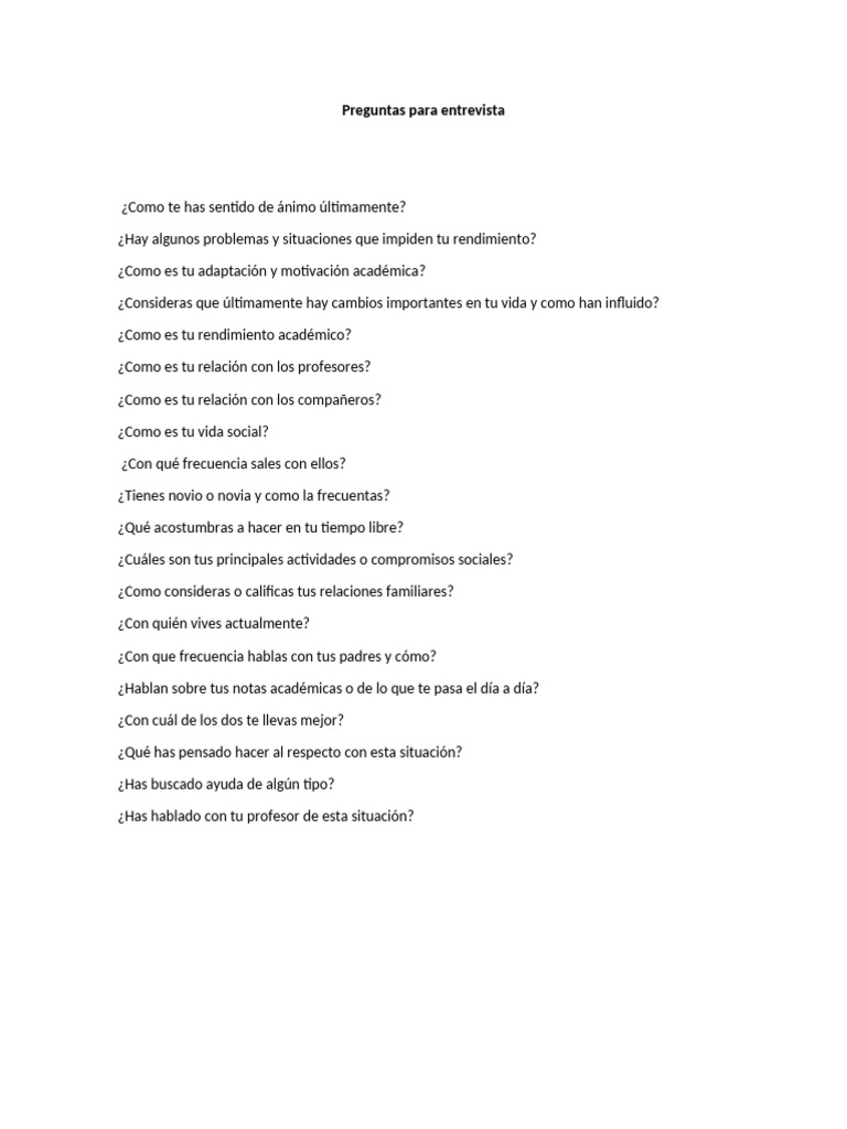 Preguntas para Entrevista | PDF