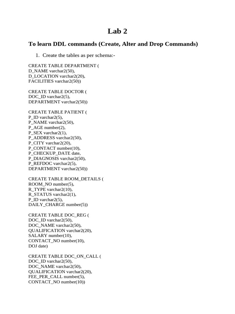 Lab Exercise 2 (DDL-ALTER) | PDF | Data Management Software | Sql