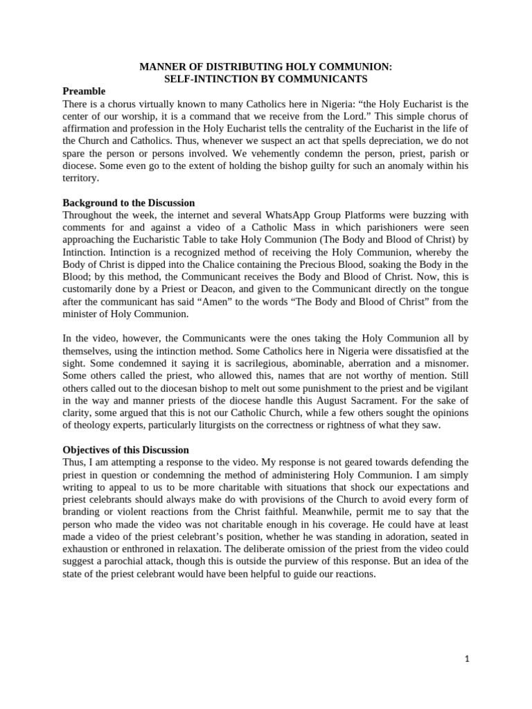 Holy Communion by Intinction | PDF | Eucharist | Catholic Church