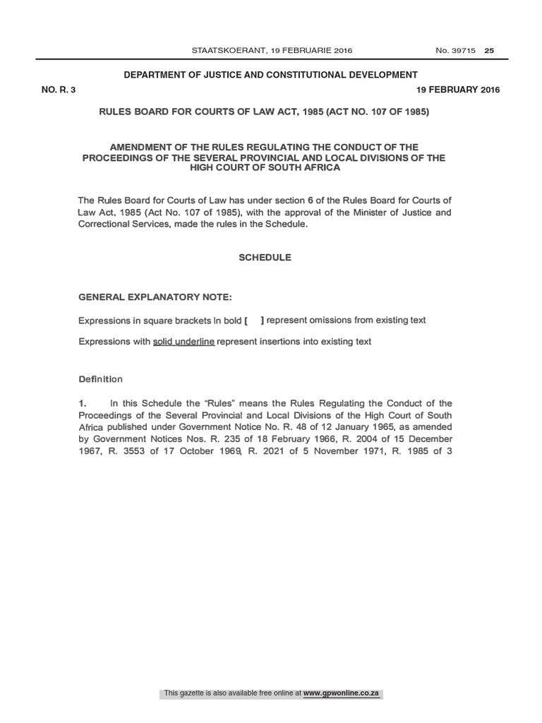 Amendment of High Court Rules 2016 | PDF | Ex Parte | Affidavit