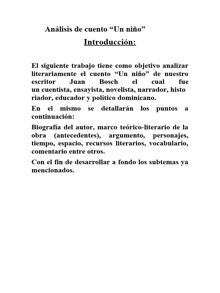 Análisis del cuento "Un niño" | PDF | Historia