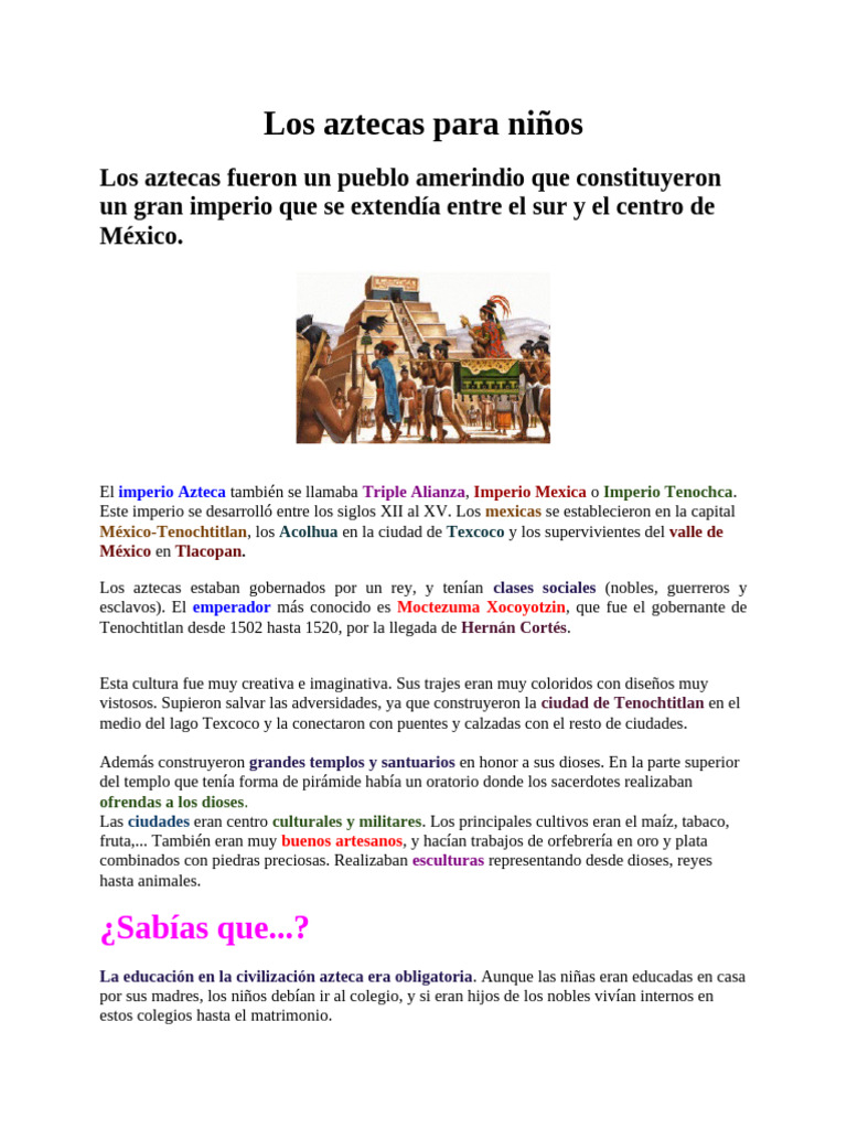 Aztecas para Niños | PDF | Ciencias sociales | Historia