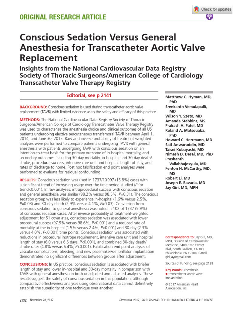 Hyman Et Al 2017 Conscious Sedation Versus General Anesthesia For ...