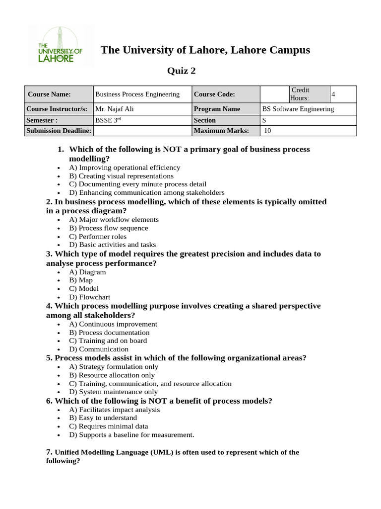 Quiz 2 | PDF | Business Process | System