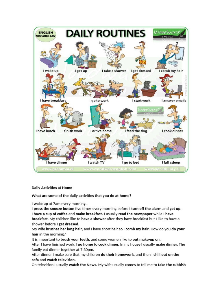 Daily Activities at Home | PDF | Self-Improvement