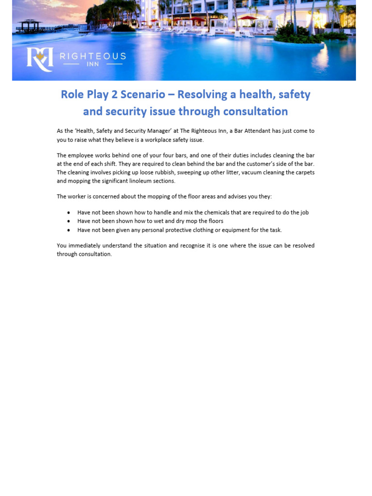 SITXWHS008 Role-Play 2 - Scenario | PDF