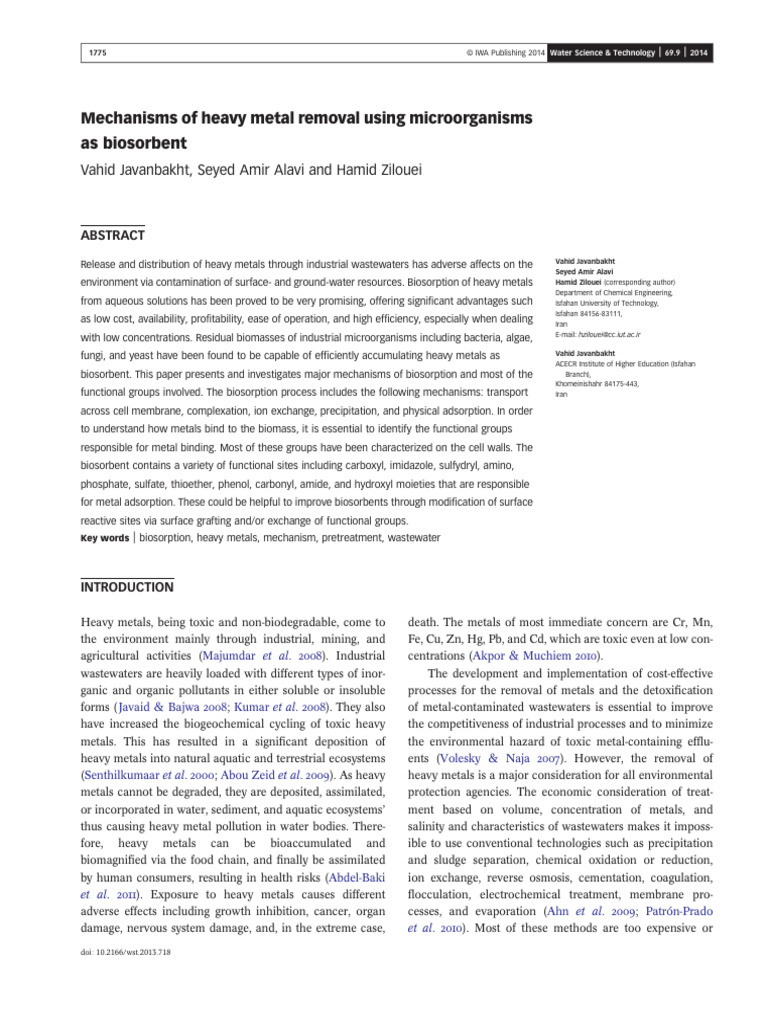 Mechanisms of Heavy Metal Removal Using Microorganisms | PDF ...