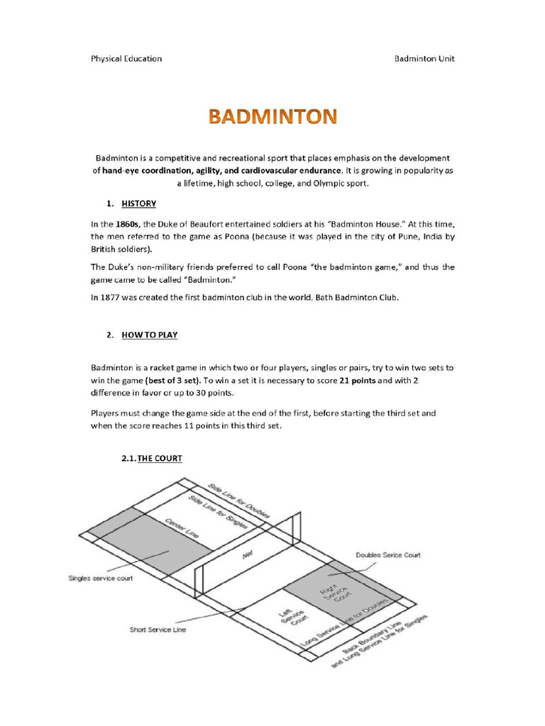 Badminton Pe Notes | PDF