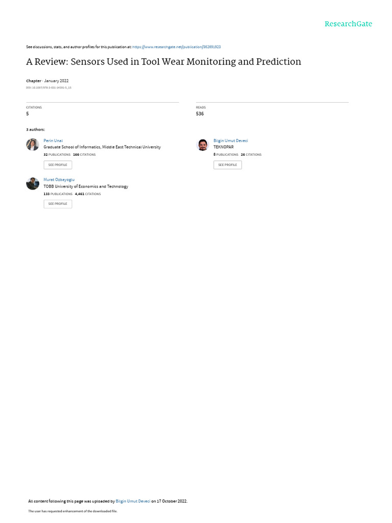 A Review Sensors Used In Tool Wear Monitoring Or Prediction Pdf