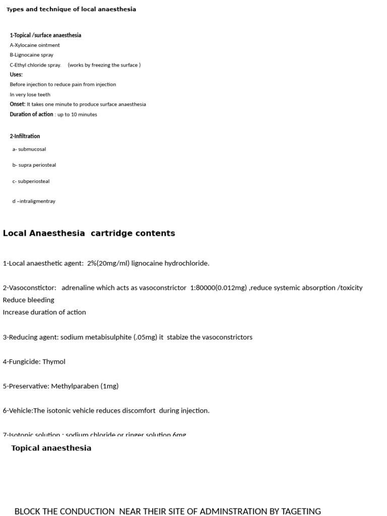 Infiltration Anasthesia Third Year Dental | PDF