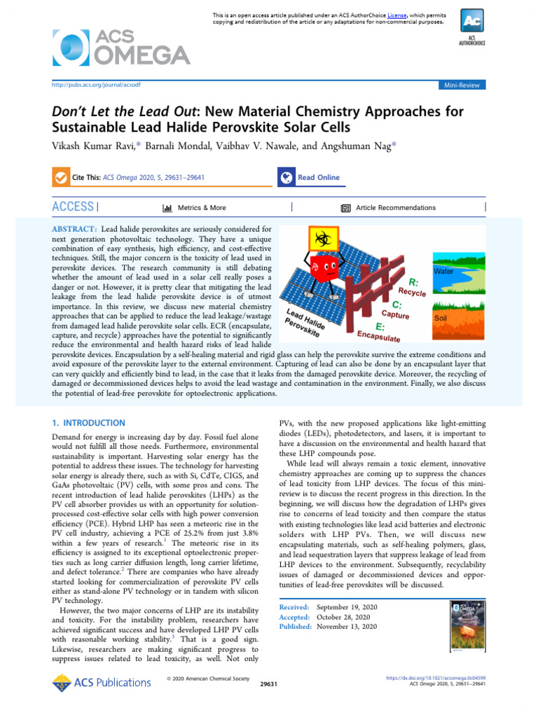 Sustainable Lead Management in Perovskite Solar Cells | PDF ...