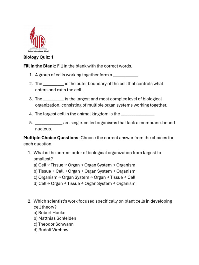 Biology Quiz1 | PDF
