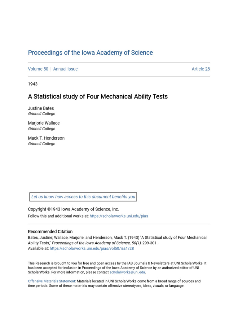 A Statistical Study of Four Mechanical Ability Tests | PDF
