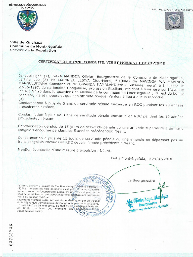 Certificat de Bonne Vie Et Moeurs | PDF