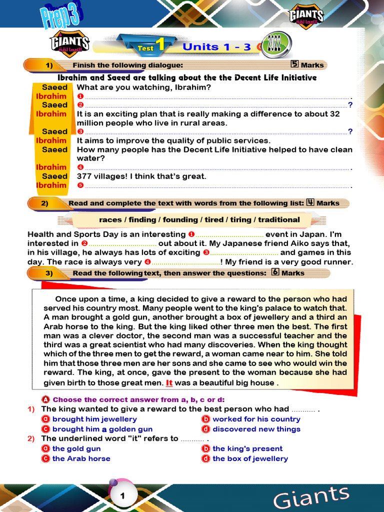 Giants Prep 03 Exam Units 01-03 2022 | PDF | Syntax | Languages