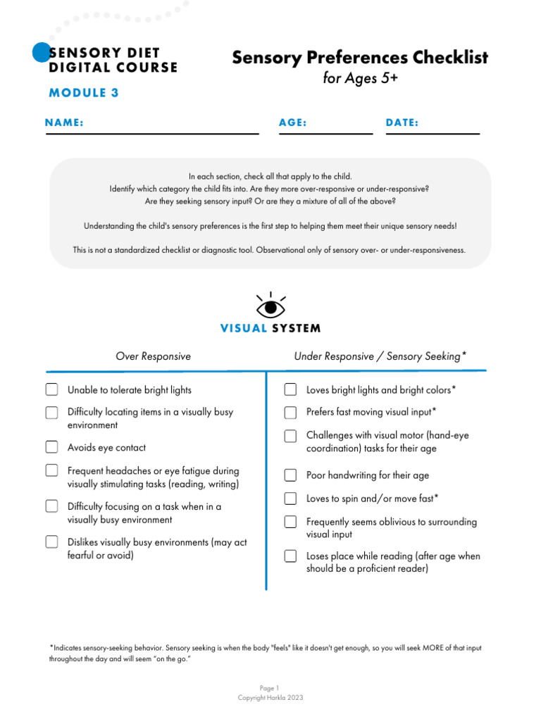 Child Sensory Preferences | PDF | Somatosensory System | Sensory Processing Disorder
