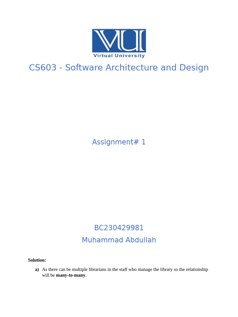 CS603 Assignment Solution | PDF