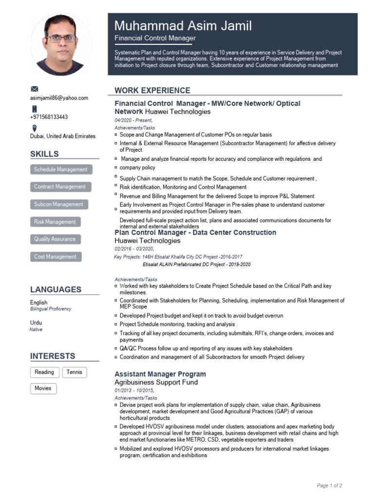 Muhammad Asim Jamil - CV - 20231226 | PDF | Project Management | Risk ...