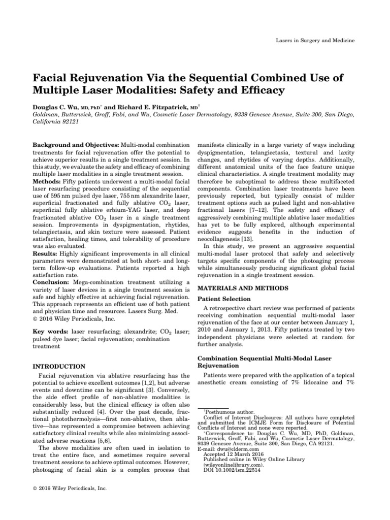Facial Rejuvenation Via The Sequential Combined Use of Multiple Laser ...