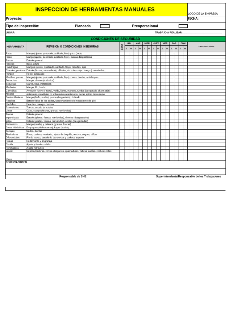 Check List de Herramientas Manuales | PDF | Engranaje | Bienes manufacturados