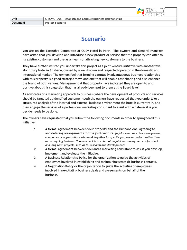 Project Scenario | PDF | Marketing | Joint Venture