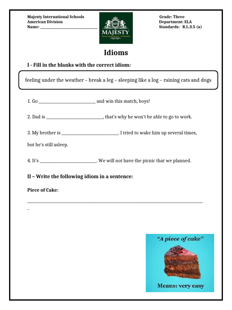 ELA Grade 3 - Idioms | PDF | Career & Growth | Language Arts & Discipline