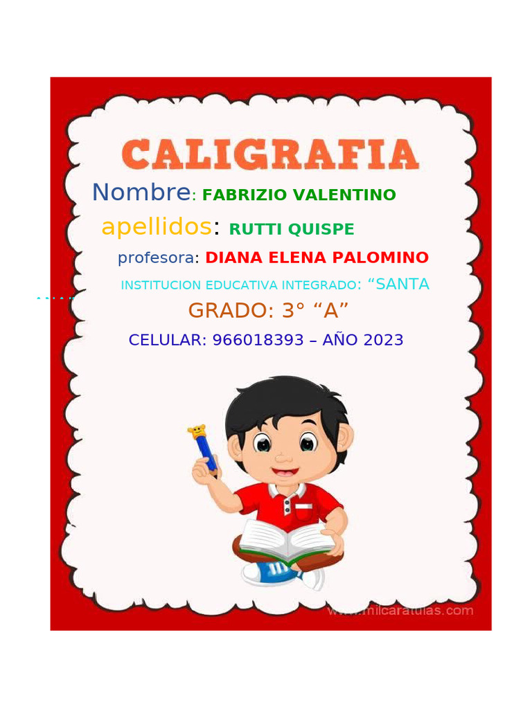 Carátula de Caligrafía para Primaria | PDF