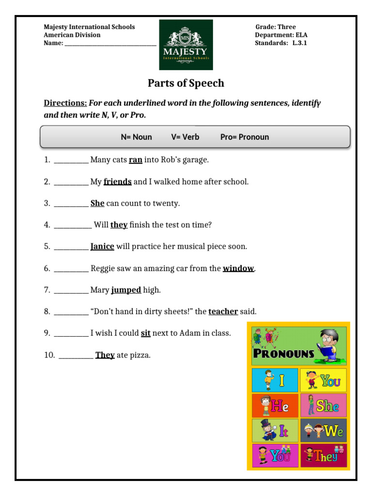 ELA Grade 3 - Parts of Speech | PDF | Computers