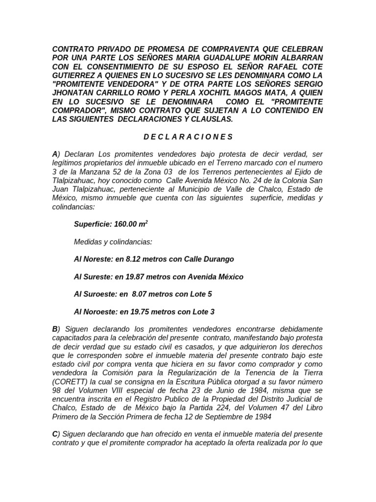 CONTRATO PROMESA DE COMPRAVENTA IXTAPALUCA | PDF | Ley común | Derecho privado