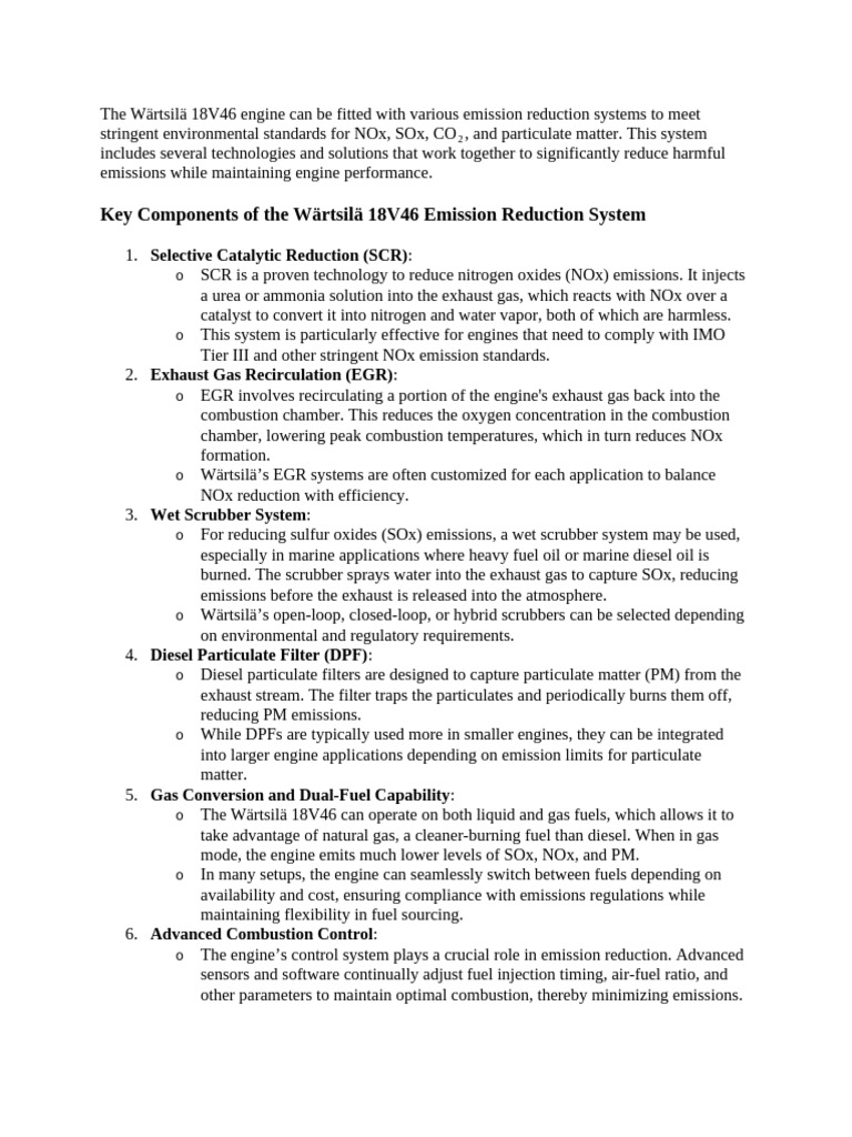 Wärtsilä 18V46 Emission Control Solutions | PDF | Exhaust Gas | N Ox
