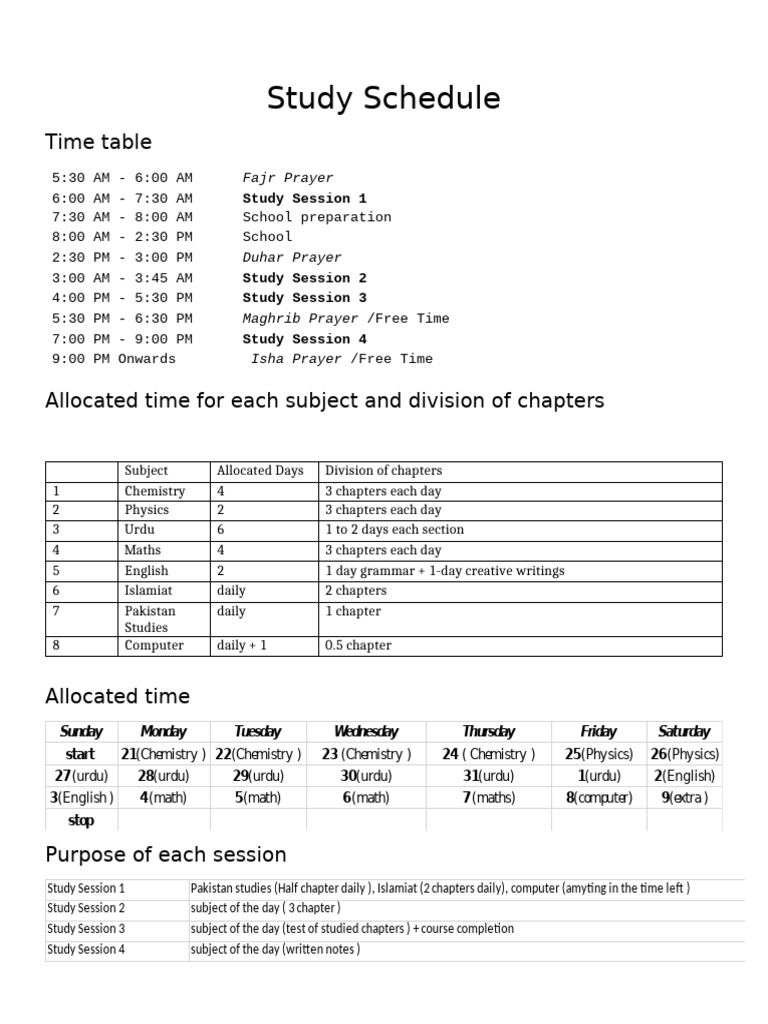 Study Schedule | PDF