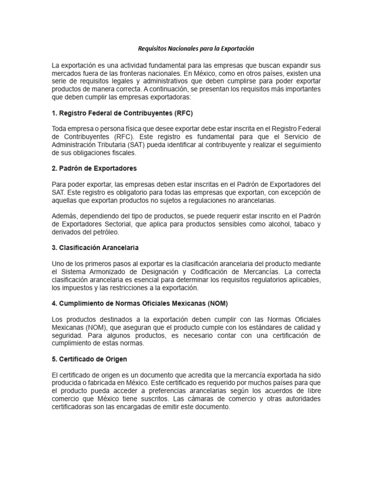 Requisitos Nacionales para La Exportación | PDF | Business | Economias