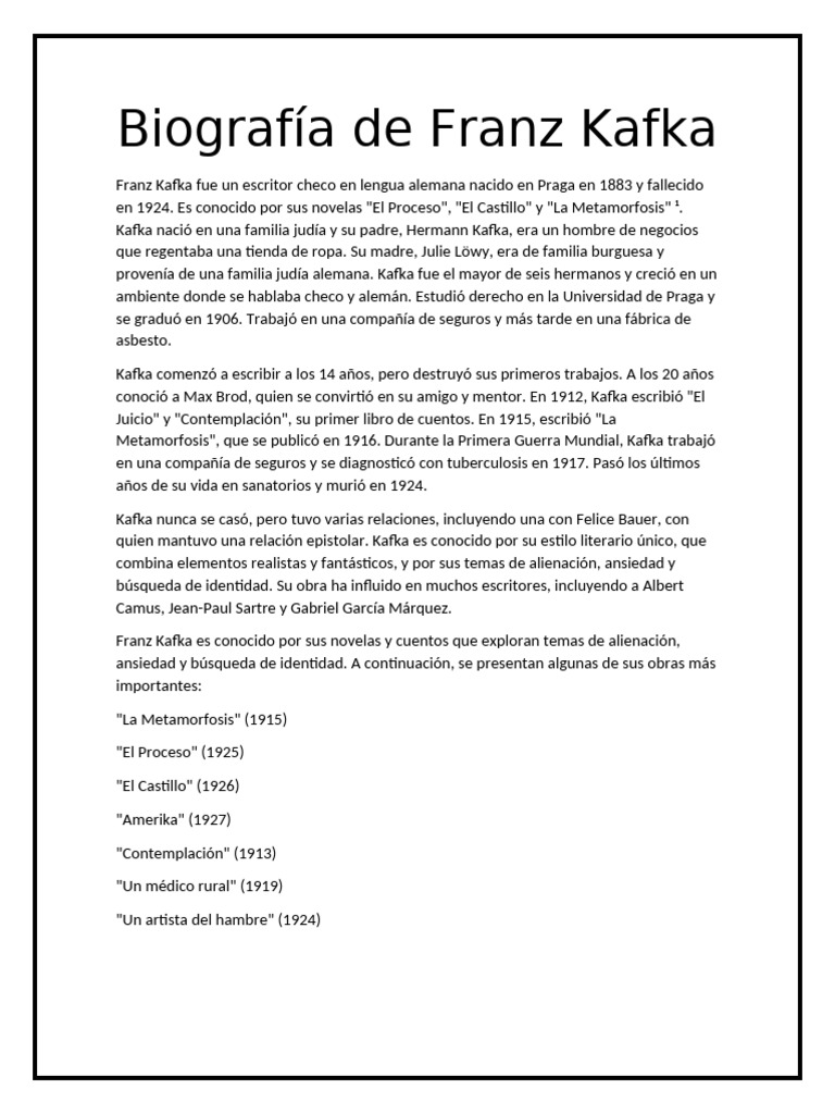 Biografía de Franz Kafka | PDF Biografía de Franz Kafka | PDF