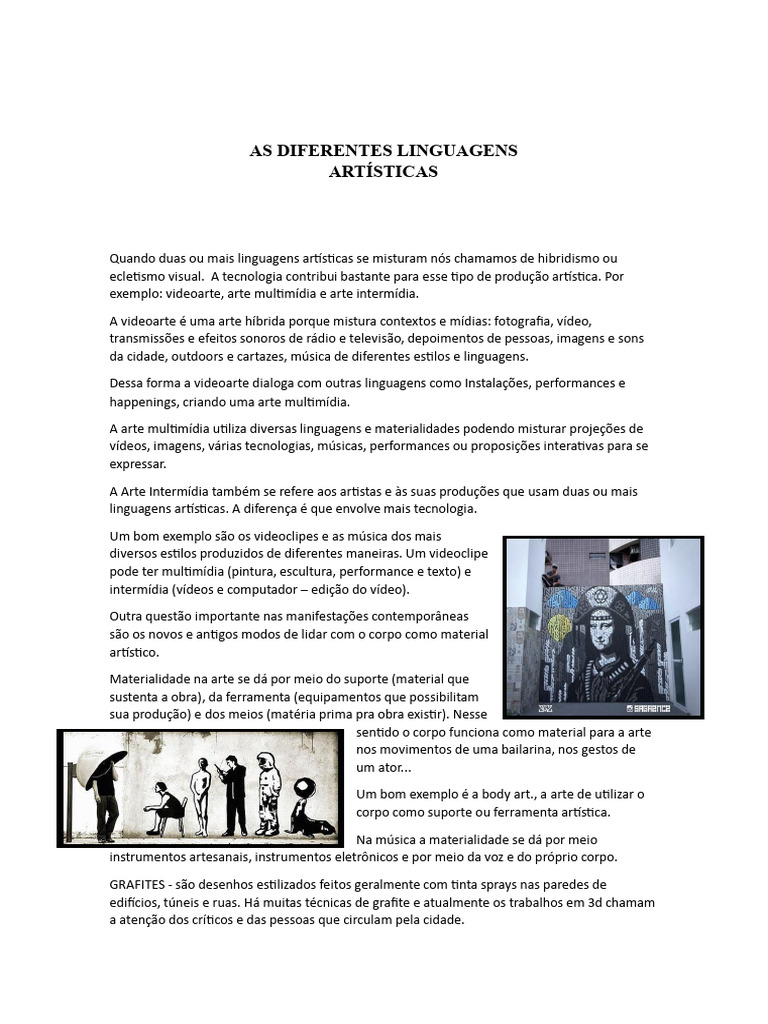 Hibridismo nas Linguagens Artísticas | PDF | Vídeo | Desenho
