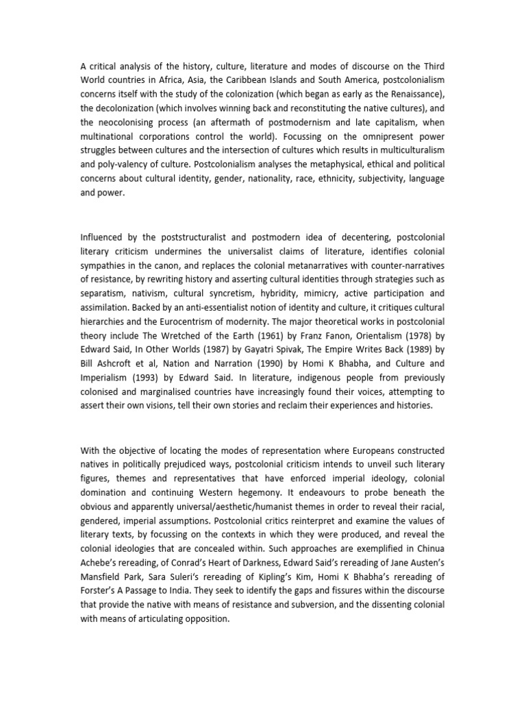 Postcolonialism Material | PDF | Postcolonialism | Feminism