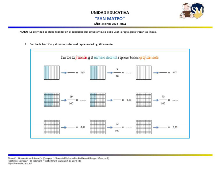 Representación de Fracciones Decimales | PDF