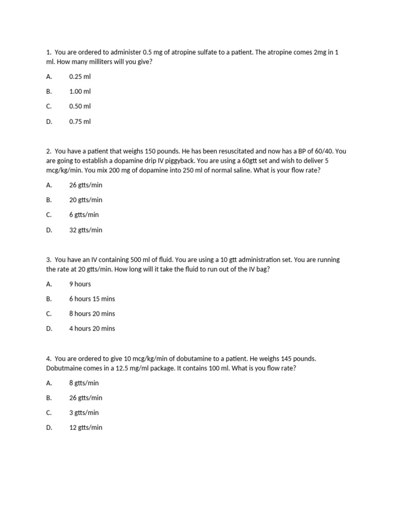 IV Fluid and Medication Dosage Calculations | PDF | Intravenous Therapy ...