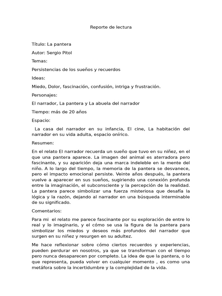 Reporte de Lectura (La Pantera) | PDF | Ficción general
