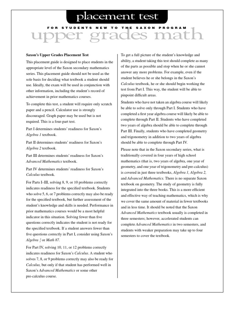 Placement Test For Upper Grades Math | PDF | Fraction (Mathematics ...