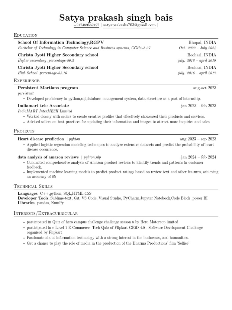 ol_resume | PDF | Python (Programming Language) | Information Science